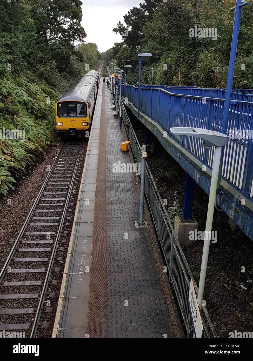 Passengers alight at Digby & Sowton train station, Exeter, England ...