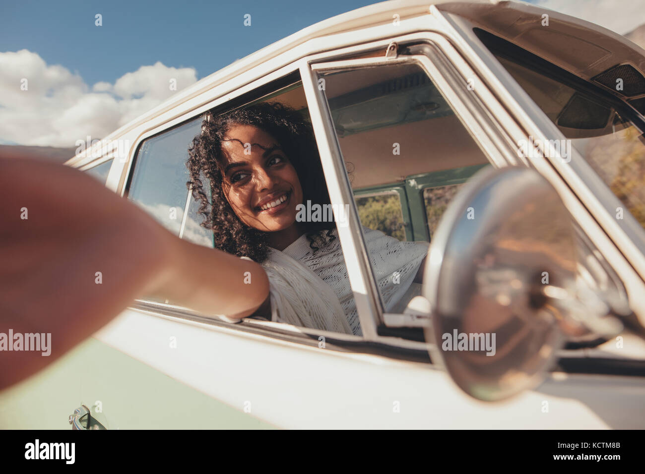 Young woman driving van hi-res stock photography and images - Alamy