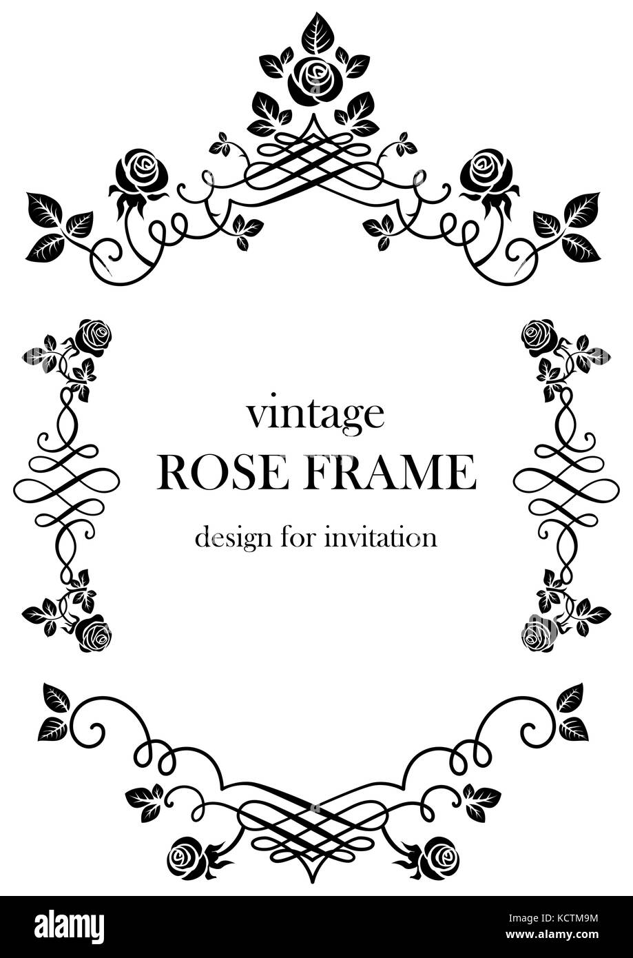 Vintage Rose Border Black And White