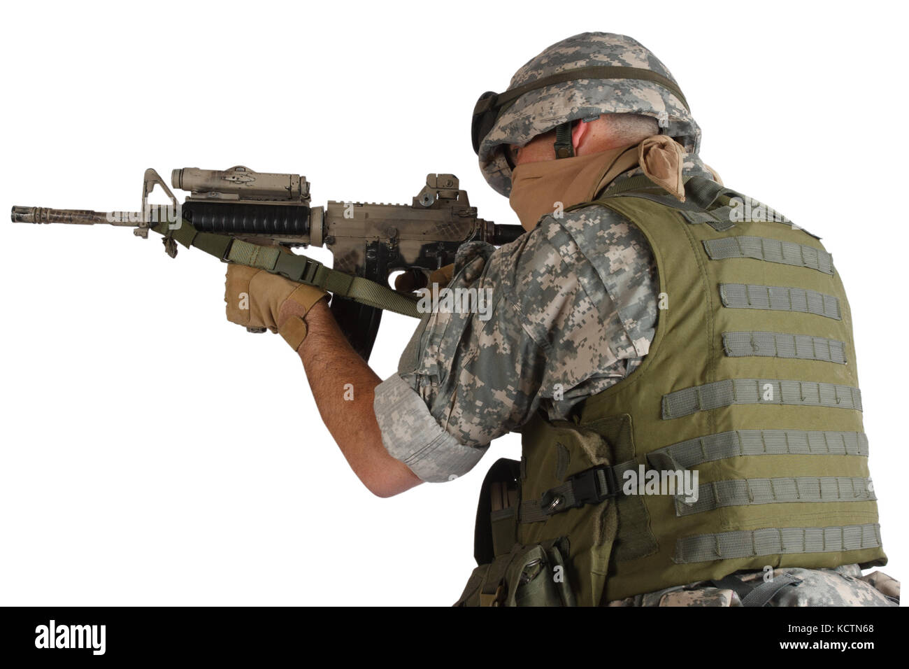 rifleman with assault rifle on white background Stock Photo - Alamy