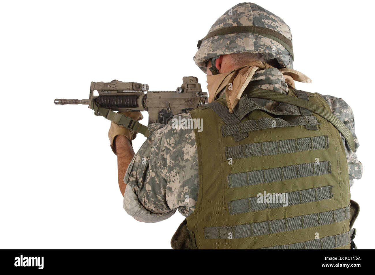 rifleman with assault rifle on white background Stock Photo - Alamy