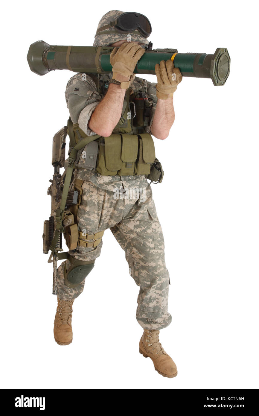 soldier with recoilless rocket gun isolated on white Stock Photo - Alamy