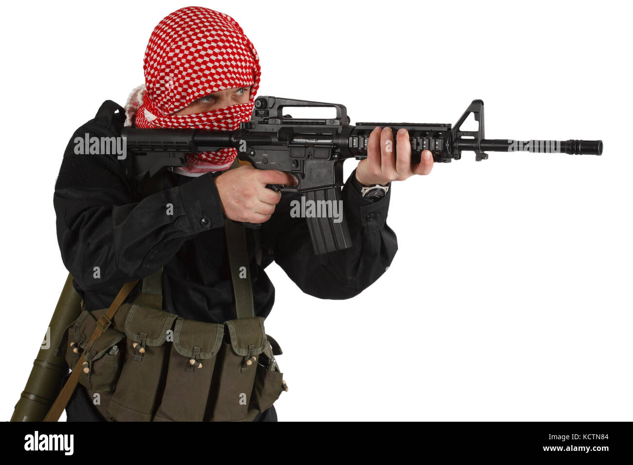 rebel with assault rifle isolated on white Stock Photo - Alamy
