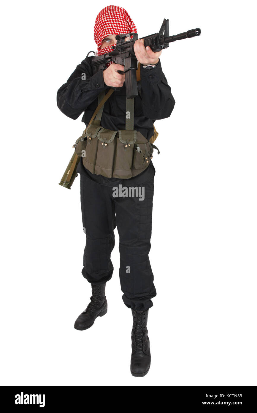 rebel with assault rifle isolated on white Stock Photo - Alamy