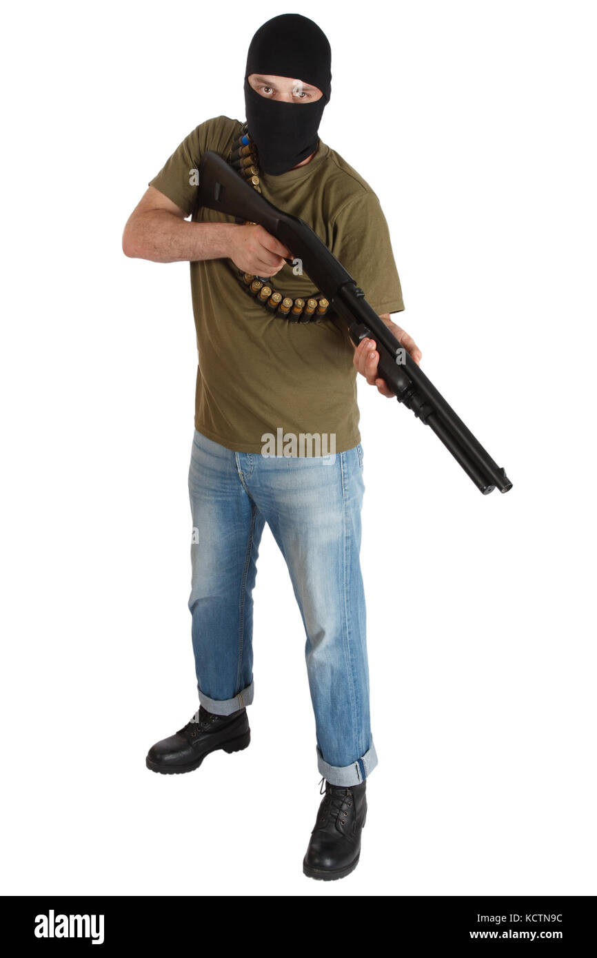 robber in black mask with shotgun isolated Stock Photo - Alamy