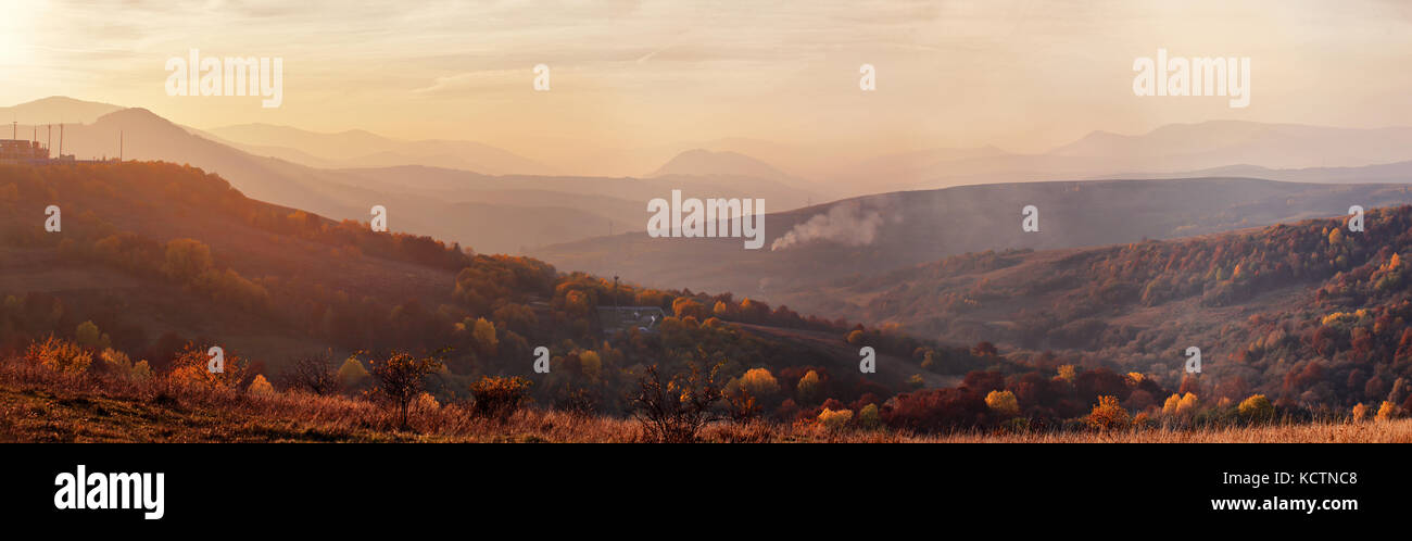 Mountain autumn panoramic landscape with colorful forest. Panorama of ...