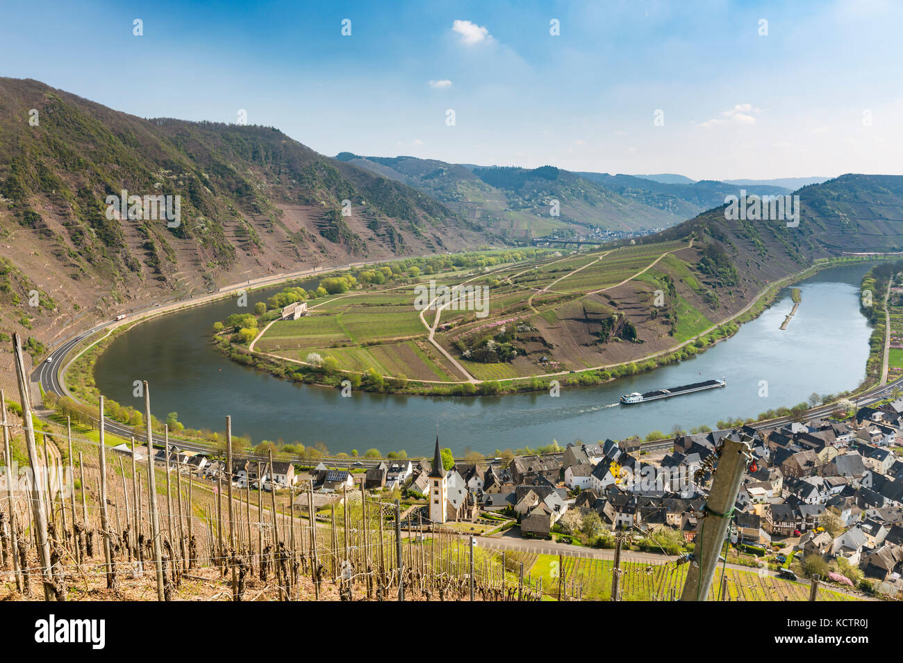 The famous Moselle riverbend in Bremm, Germany seen from the Calmont ...