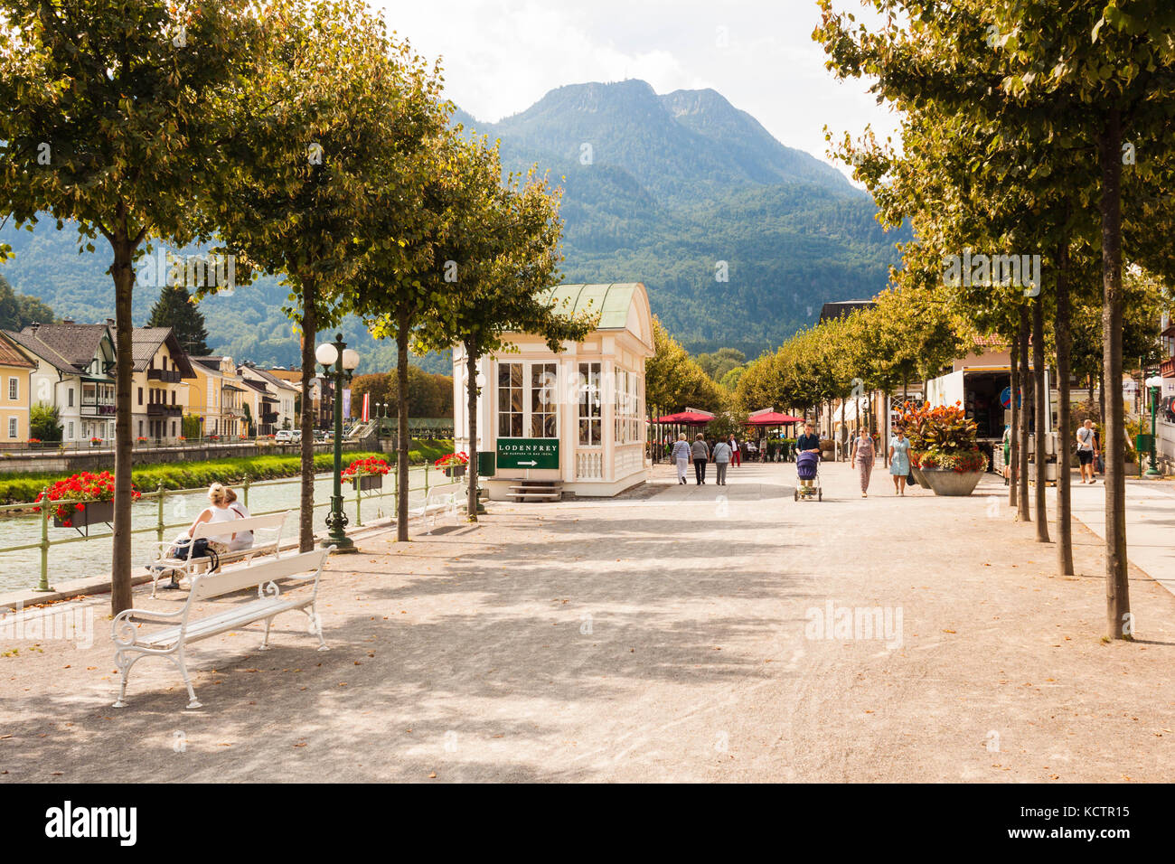 Bad Ischl, Austria - September 2, 2016: An esplanade along the Traun ...
