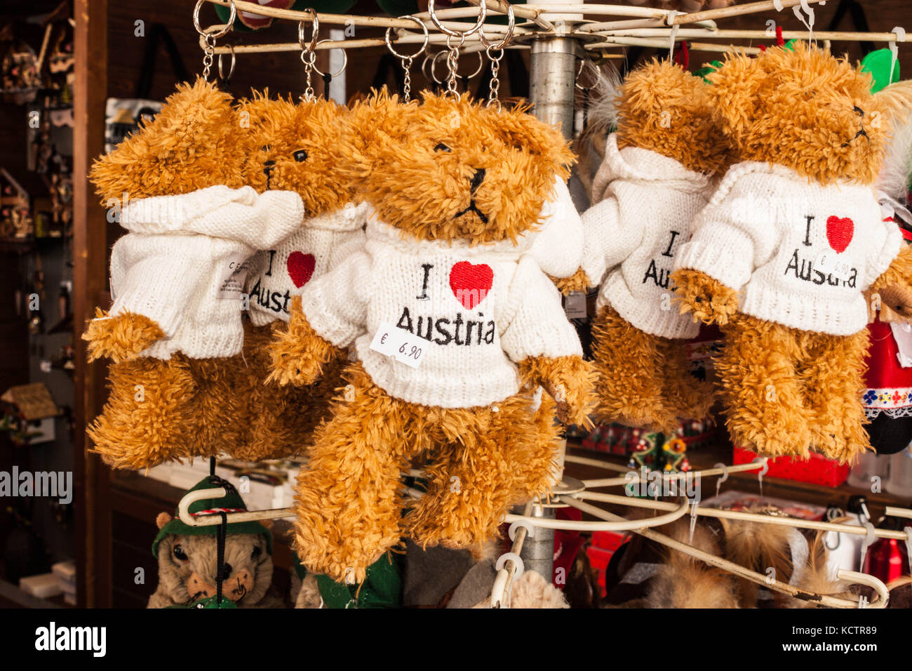Salzburg, Austria - August 23, 2016: Souvenir toy stuffed bears wearing ...