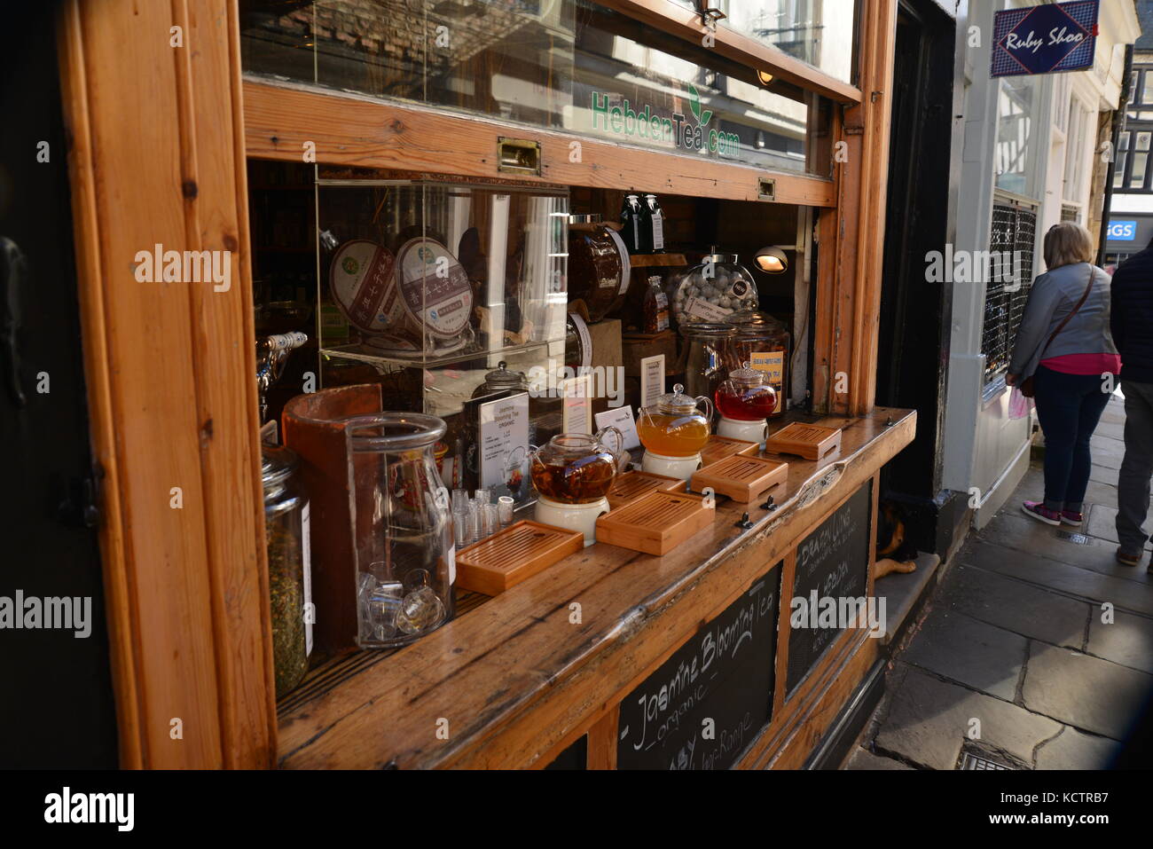 Tea shop counter at front of shop, York, UK Stock Photo - Alamy