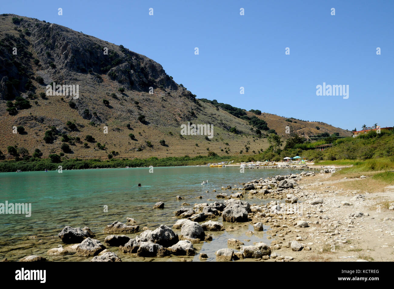 View of Lake Kournas, the only freshwater lake on the island of Crete ...