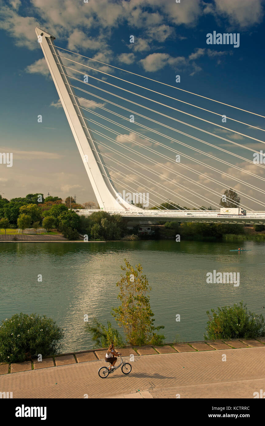 Alamillo Bridge and river Guadalquivir, Seville, Region of Andalusia ...