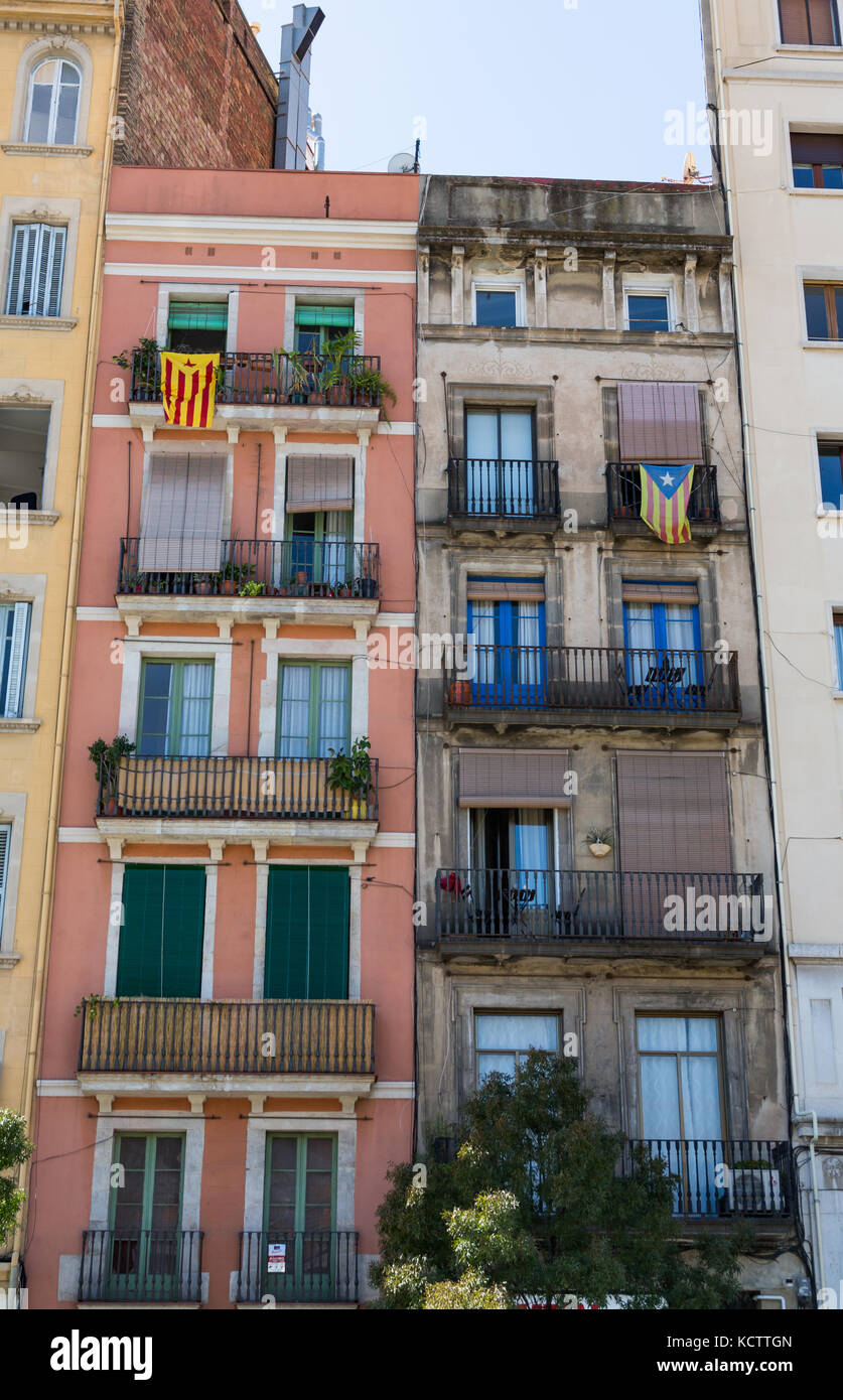 Signs, banners and flags cover the cityscape of Barcelona in support of ...