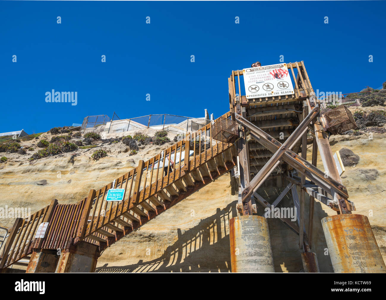 Steps leading down to Stone Steps Beach. Encinitas, California, USA ...