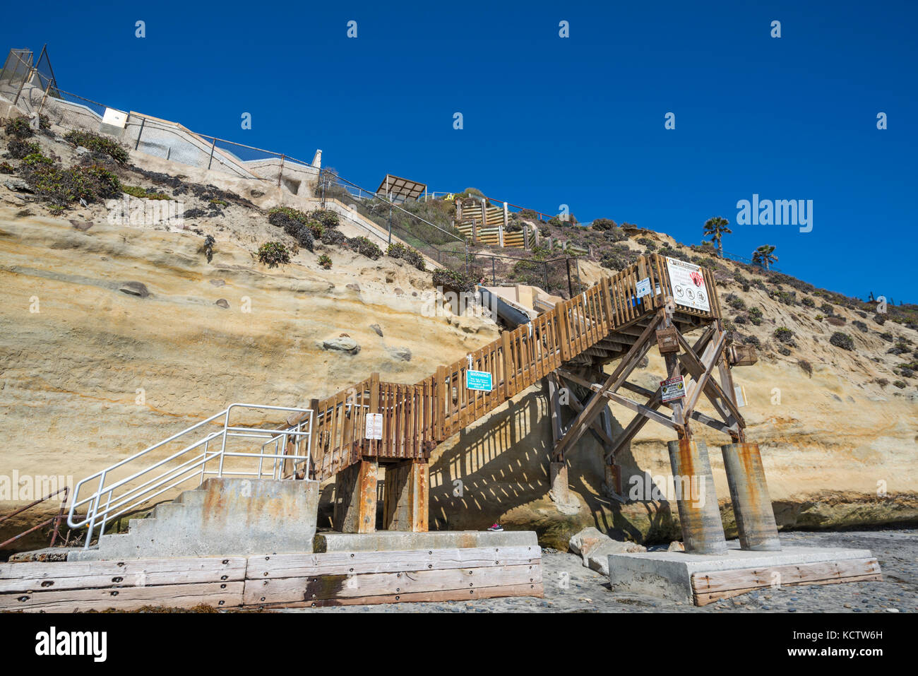 Steps leading down to Stone Steps Beach. Encinitas, California, USA ...
