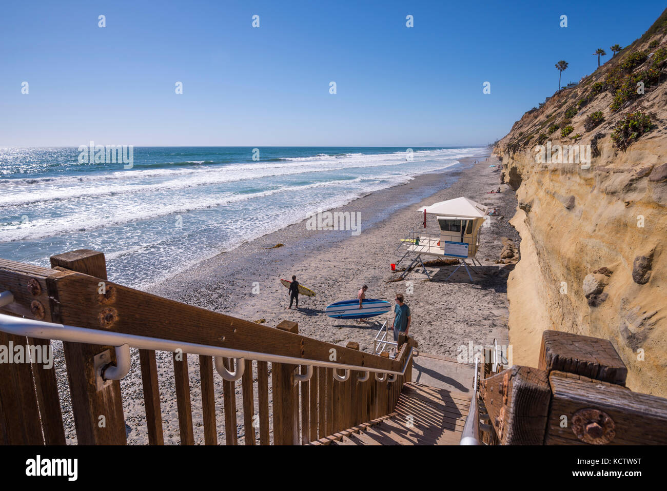 Steps leading down to Stone Steps Beach. Encinitas, California, USA ...