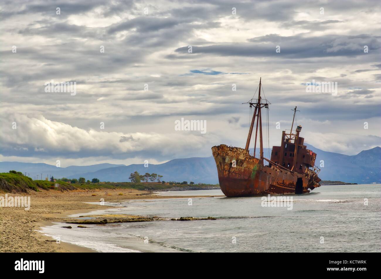 The famous Shipwreck Agios Dimitrios near Gytheio. Laconia - Greece ...