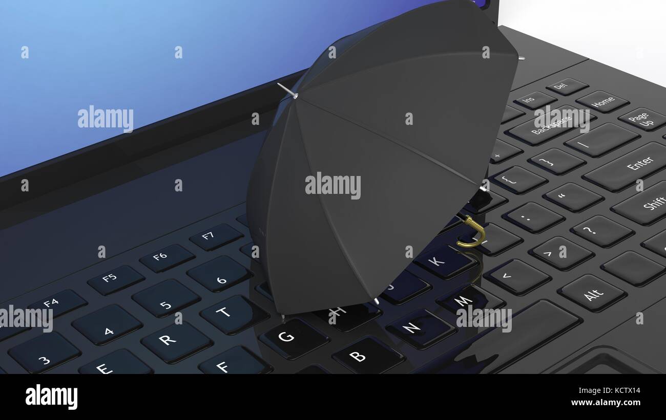 Umbrella on black laptop keyboard Stock Photo - Alamy