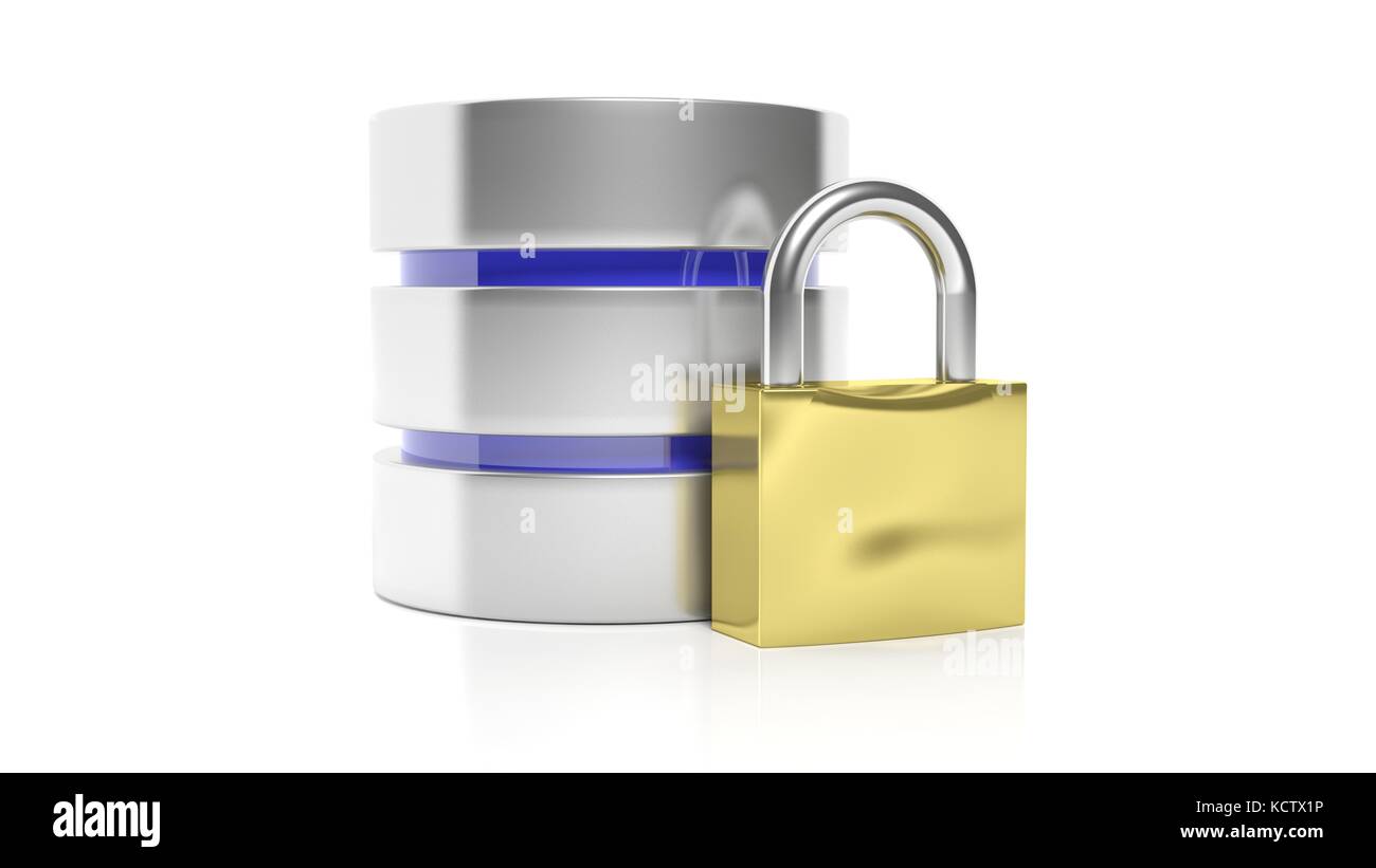 Database and lock icons, isolated on white background Stock Photo - Alamy
