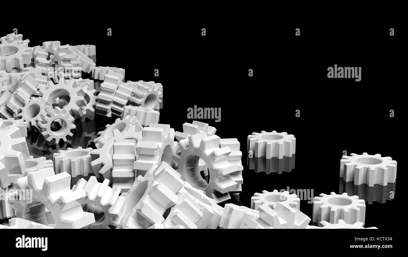 Pile of white cogwheels isolated on black background Stock Photo - Alamy