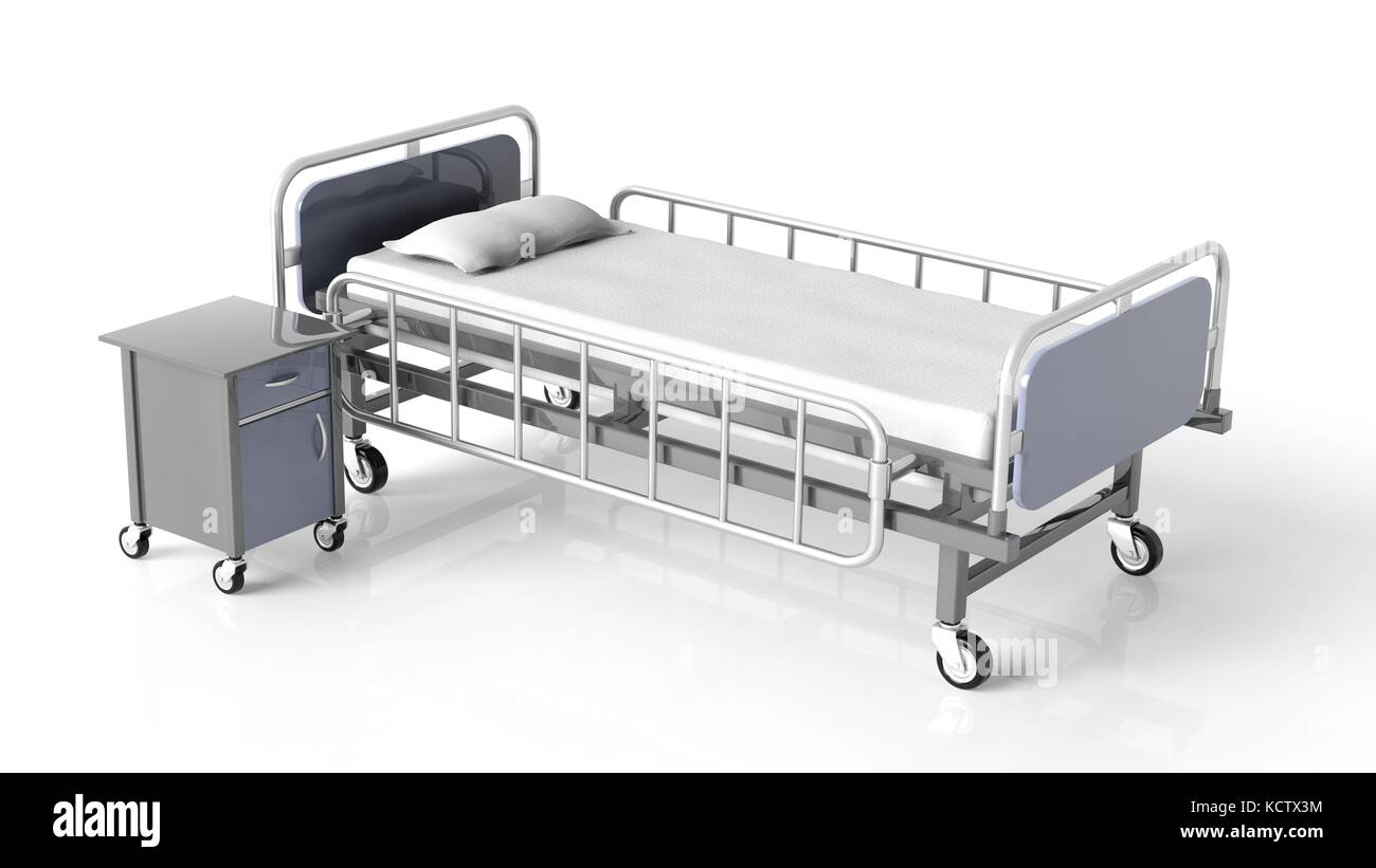 Hospital bed and bedside table, isolated on white background Stock ...