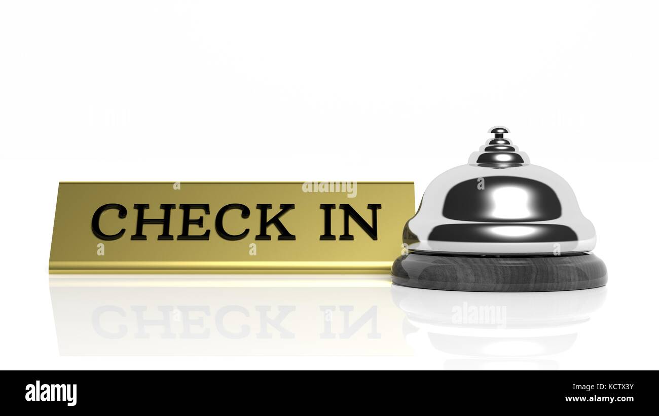 Hotel reception bell and Check in card isolated on white Stock Photo ...