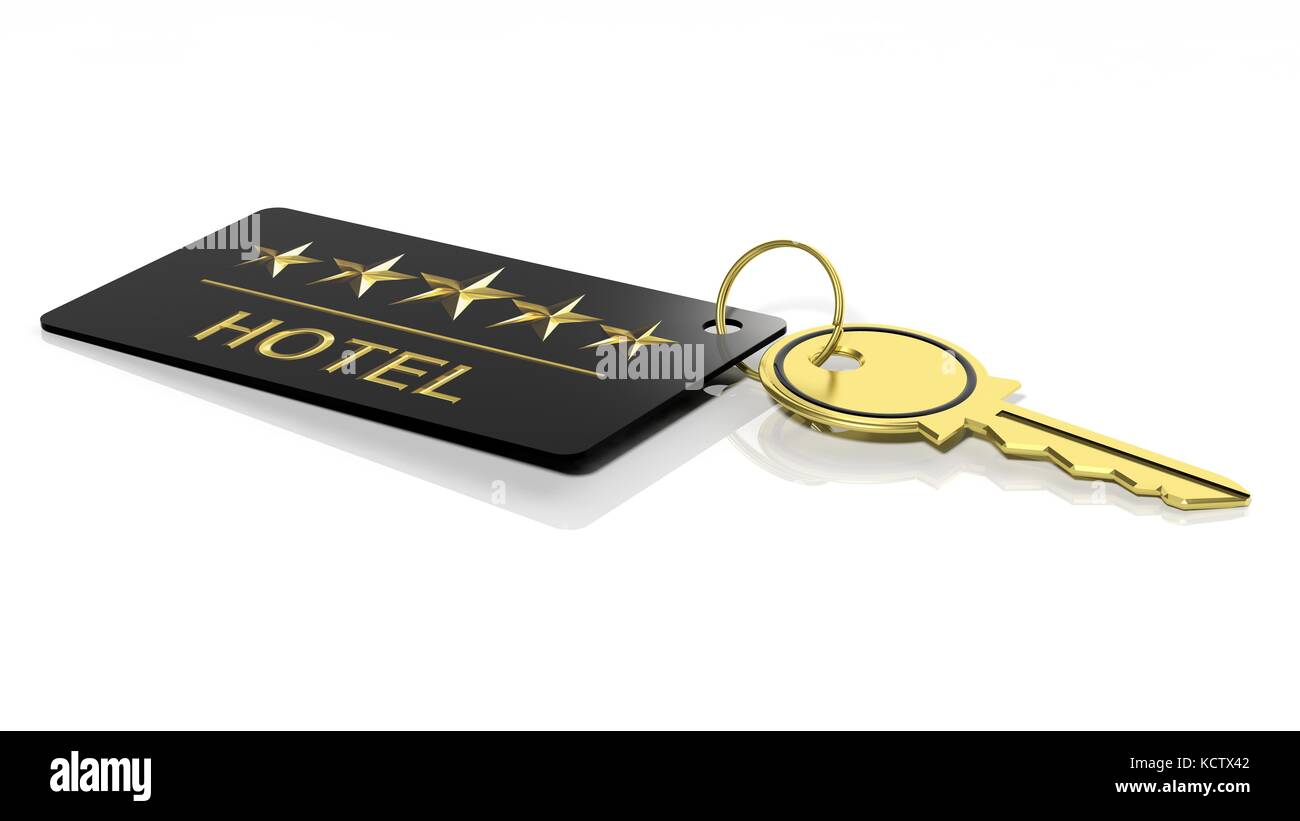 Hotel key with label isolated on white Stock Photo - Alamy