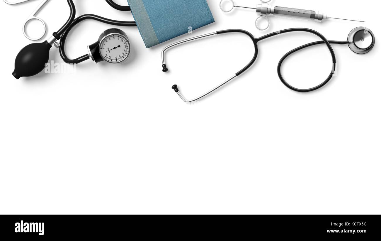Various medical equipment isolated on white background Stock Photo - Alamy