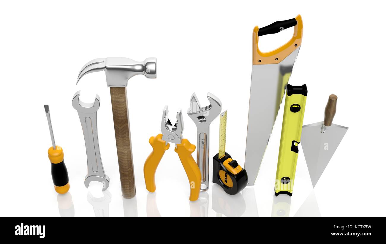 Various tools isolated on white background Stock Photo - Alamy
