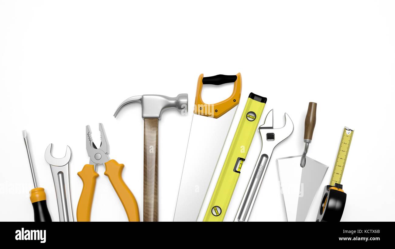 Various tools isolated on white background Stock Photo - Alamy