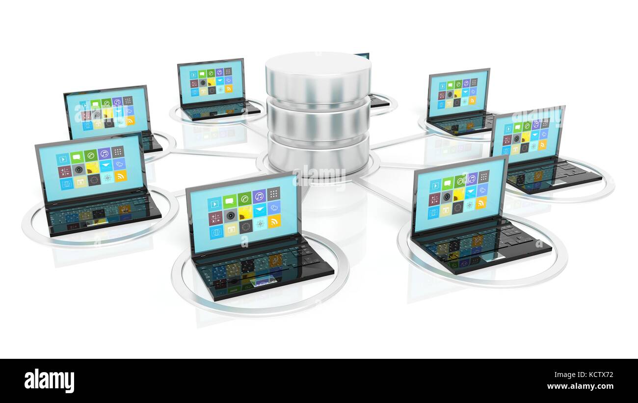 Network database and laptop icons isolated on white background Stock ...