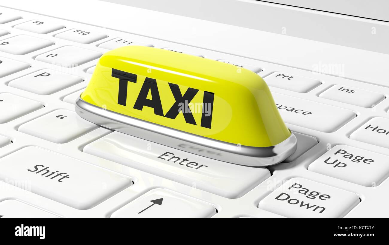 Yellow taxi car roof sign on white laptop keyboard Stock Photo - Alamy