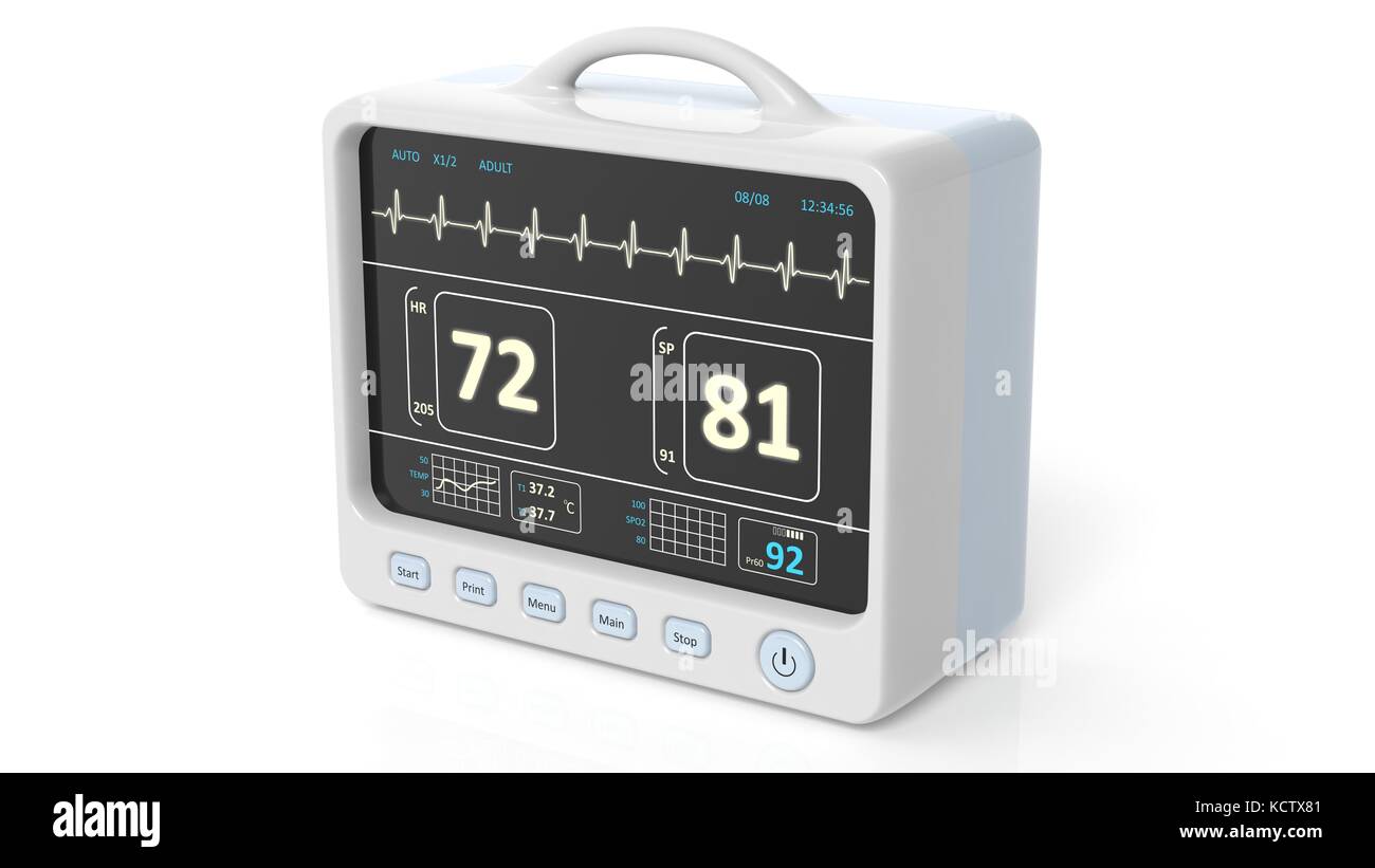 Patient monitor device closeup, isolated on white background Stock ...