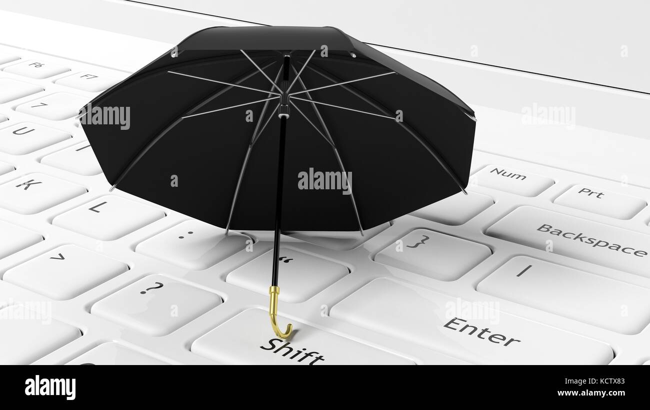Black umbrella on white laptop keyboard Stock Photo - Alamy