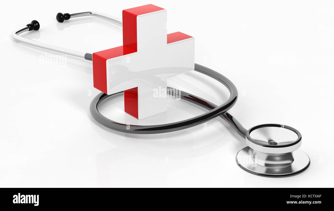 Medical cross with stethoscope isolated on white Stock Photo - Alamy