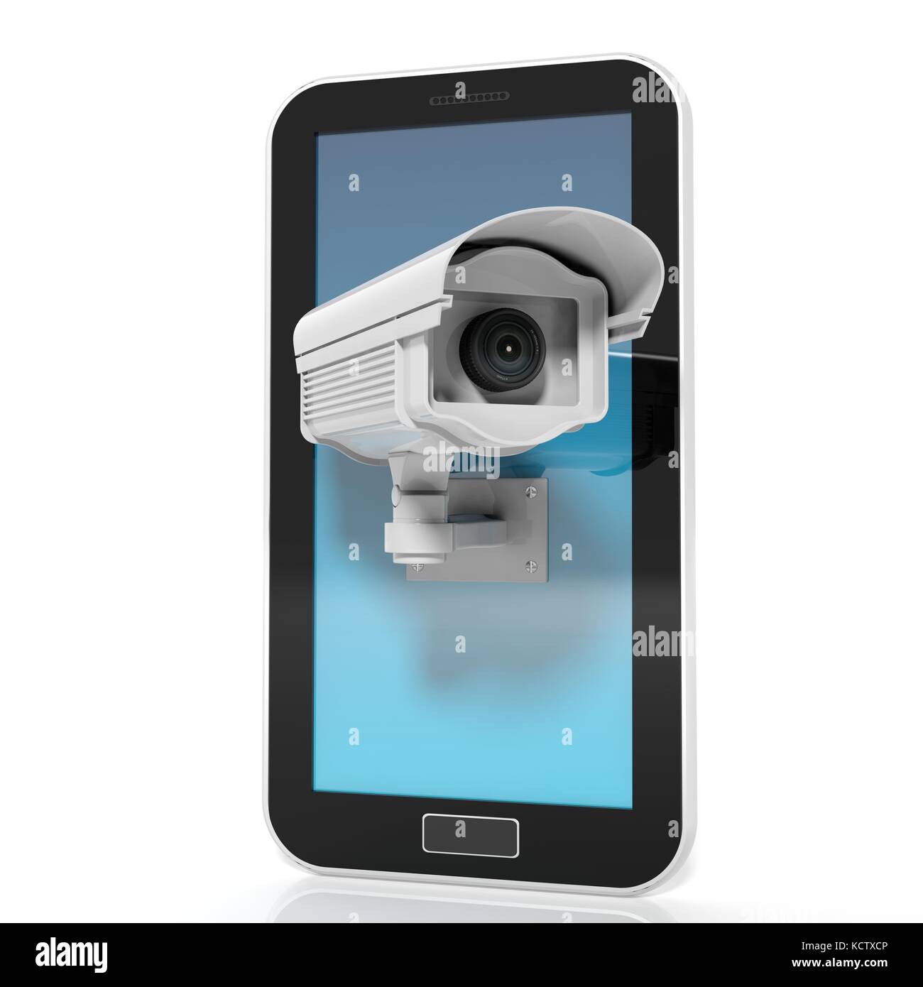 Security surveillance camera on tablet screen isolated on white ...