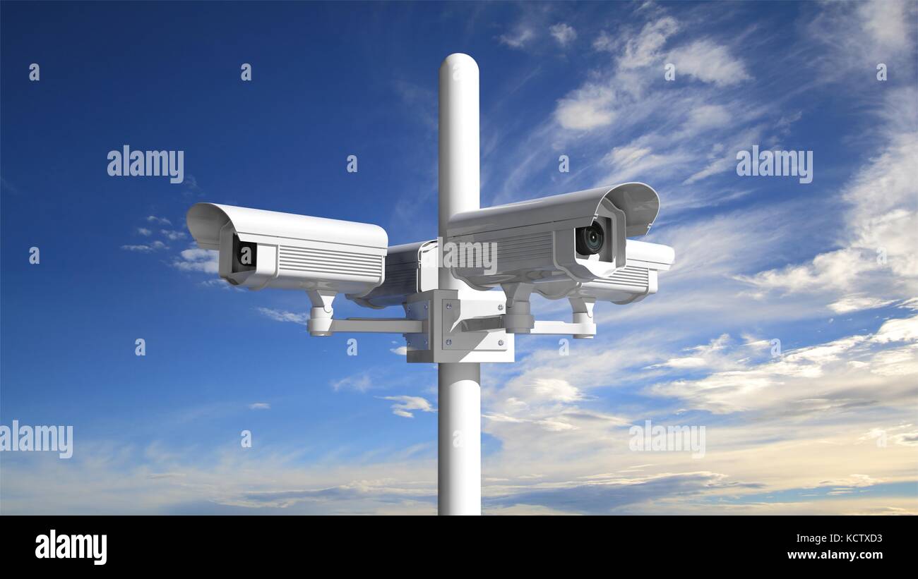 Security surveillance camera with blue sky background Stock Photo - Alamy