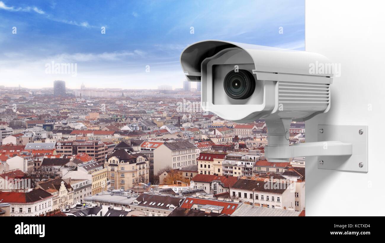 Security surveillance camera over the city Stock Photo - Alamy