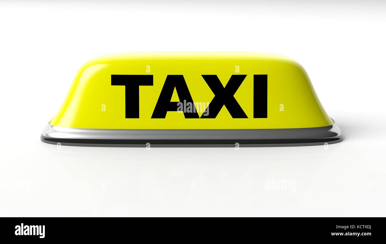 Yellow taxi car roof sign isolated on white background Stock Photo - Alamy
