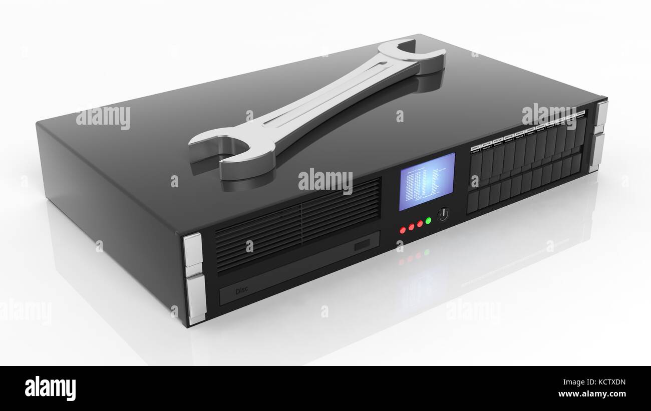 Server rack with wrench tool, isolated on white backgroundservice Stock ...