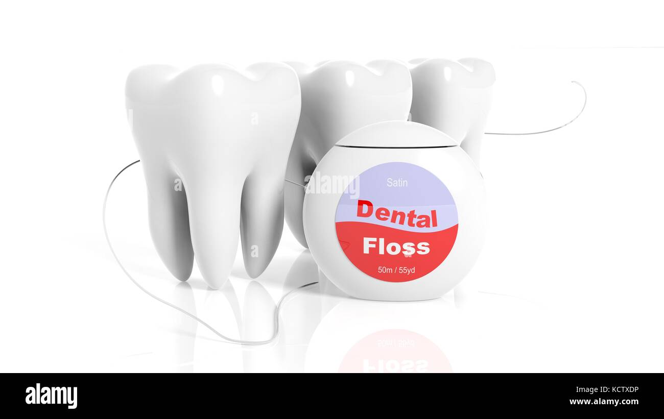Set of teeth with dental floss isolated on white background Stock Photo ...