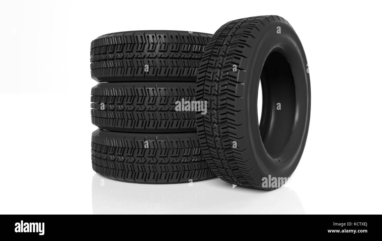Stack of four black tires isolated on white background Stock Photo - Alamy