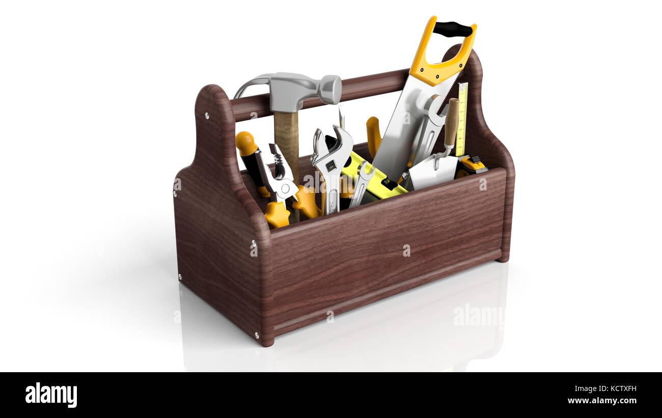 Various tools in toolkit, isolated on white background Stock Photo - Alamy