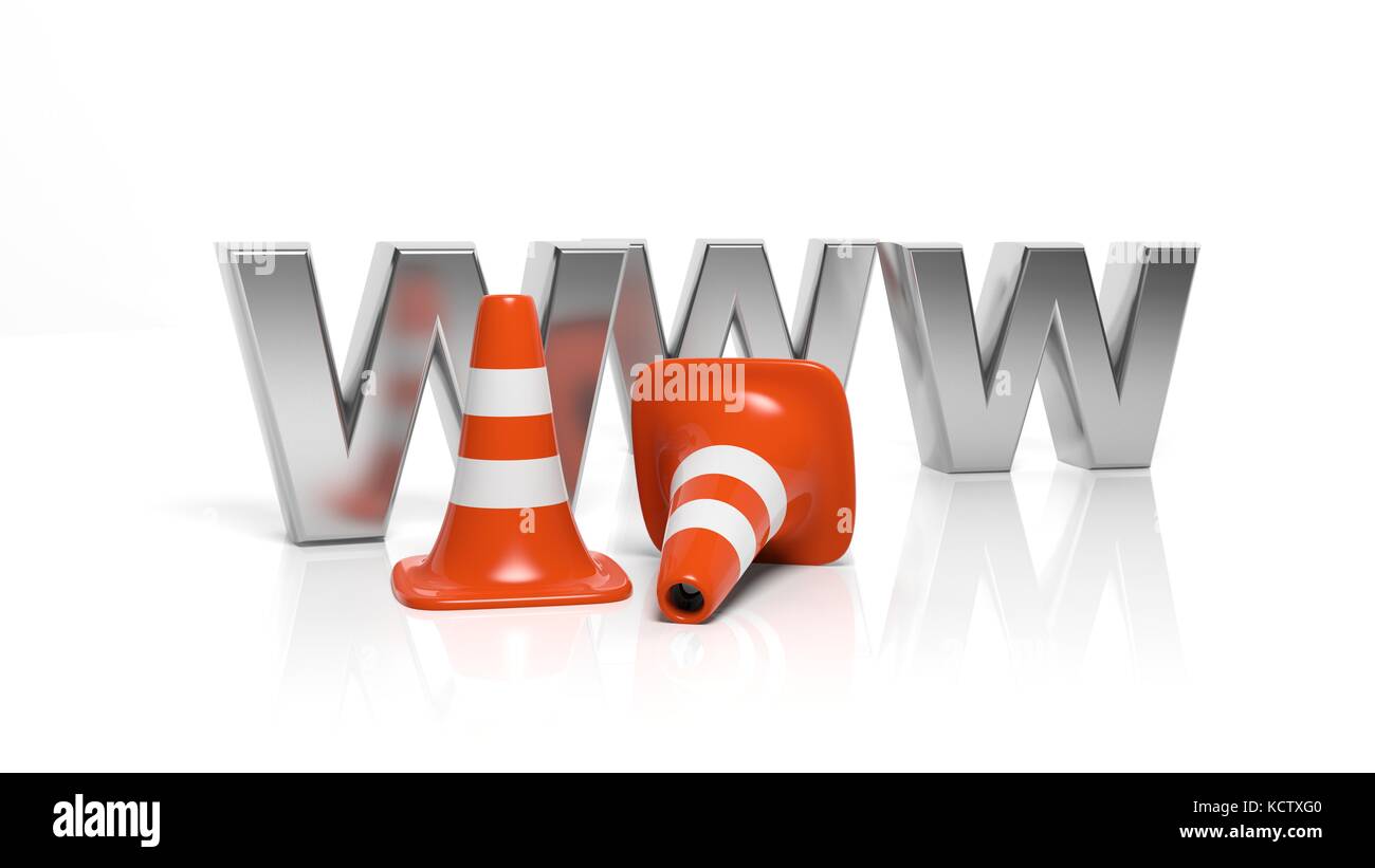 WWW letters and orange traffic cones isolated on white background Stock ...