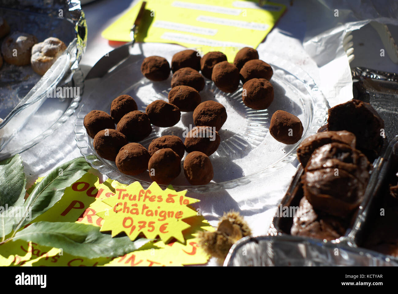 Truffles chocolate-chesnut sold during the chesnut festival in a ...