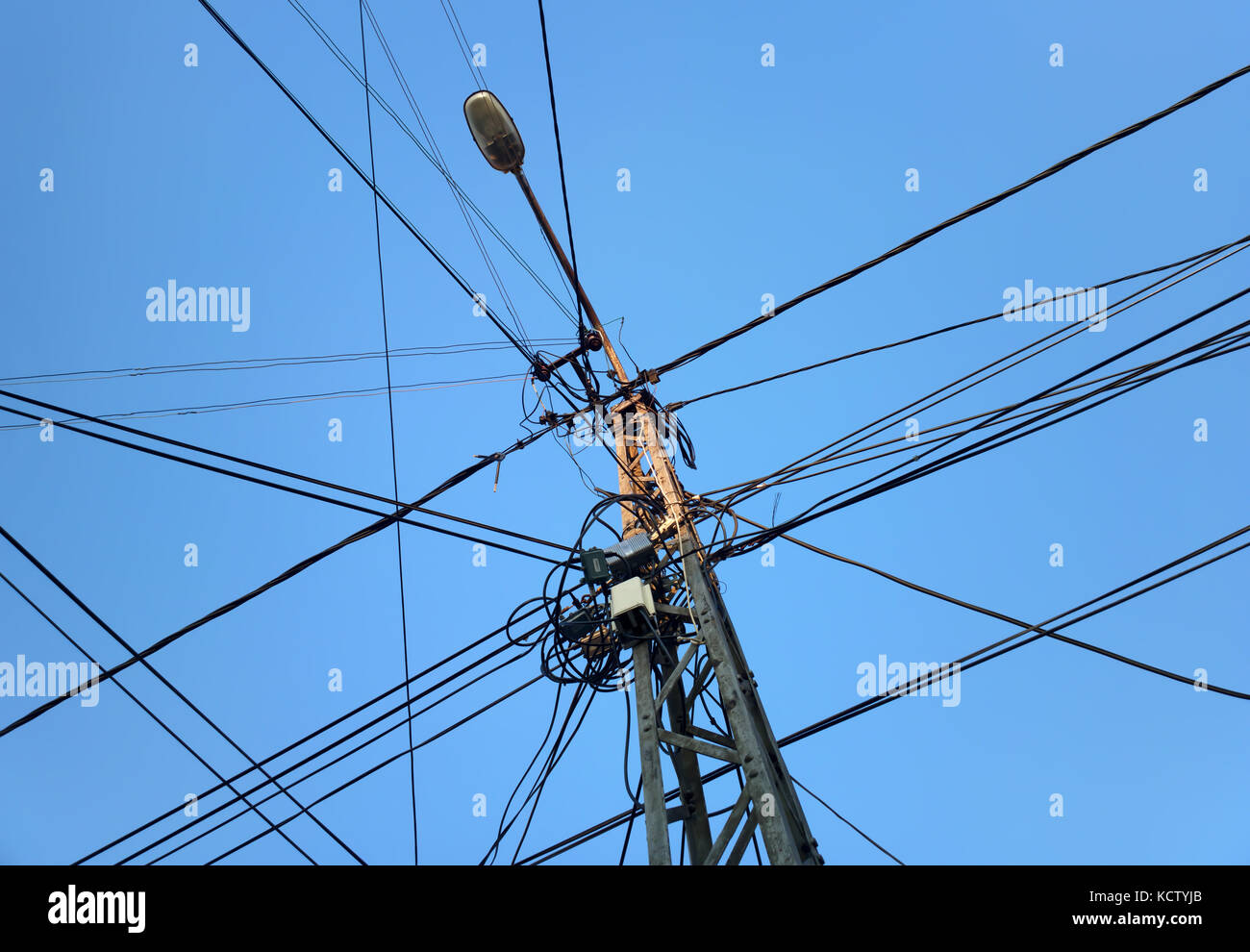 Lots of cables in the sky Stock Photo - Alamy