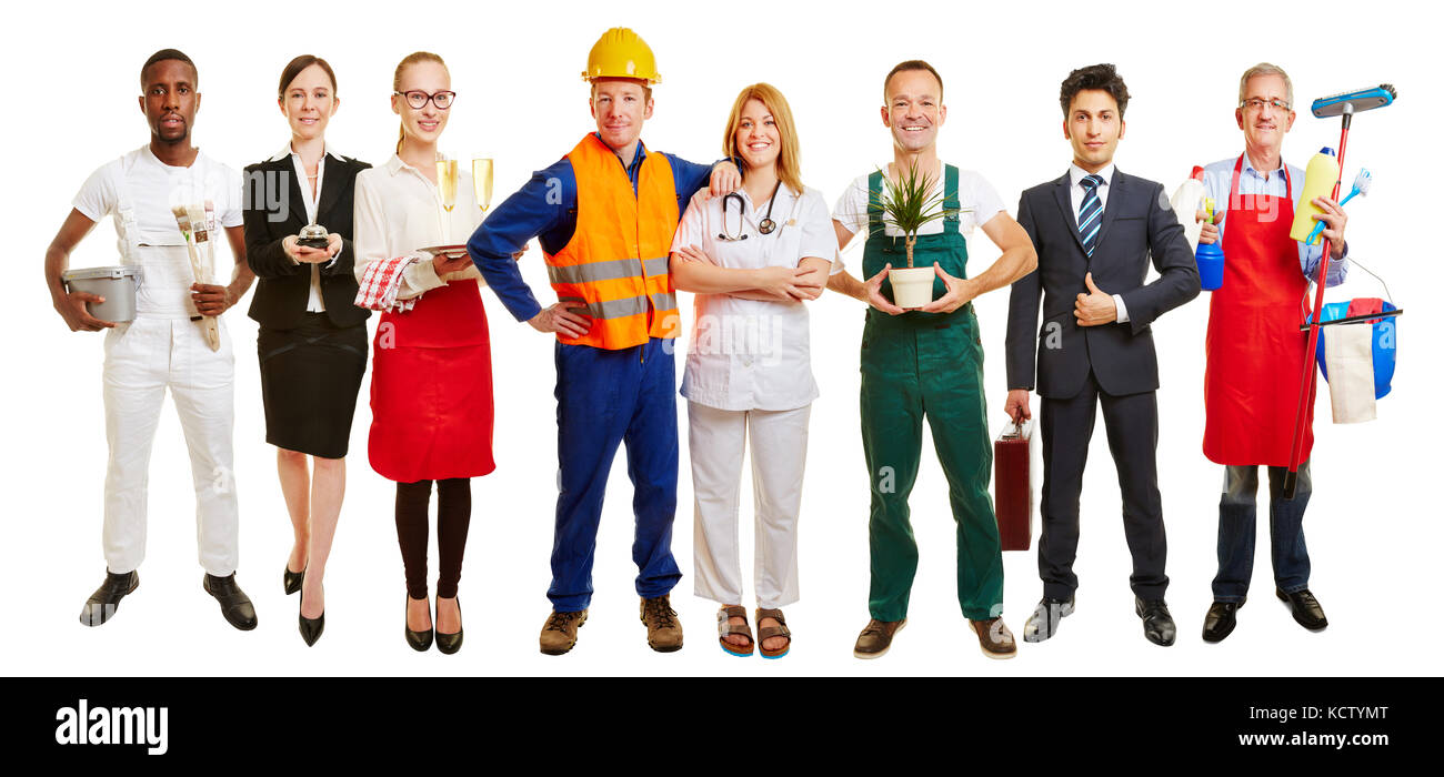 Group of many occupations as team for job center ad Stock Photo - Alamy