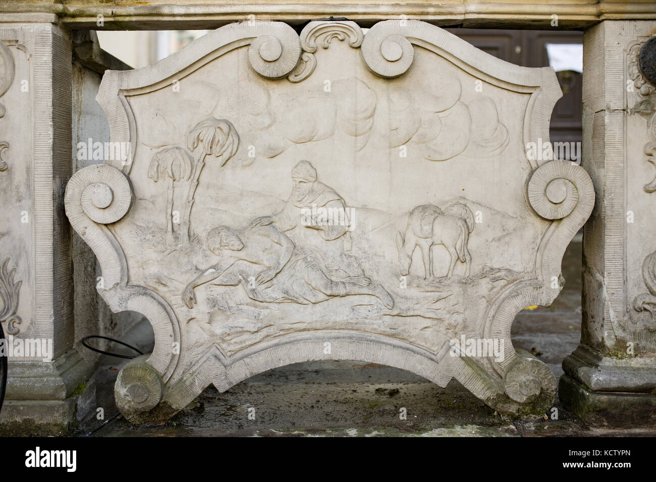 Ornaments, moldings, gargoyle, low reliefs in a sandstone, granite ...