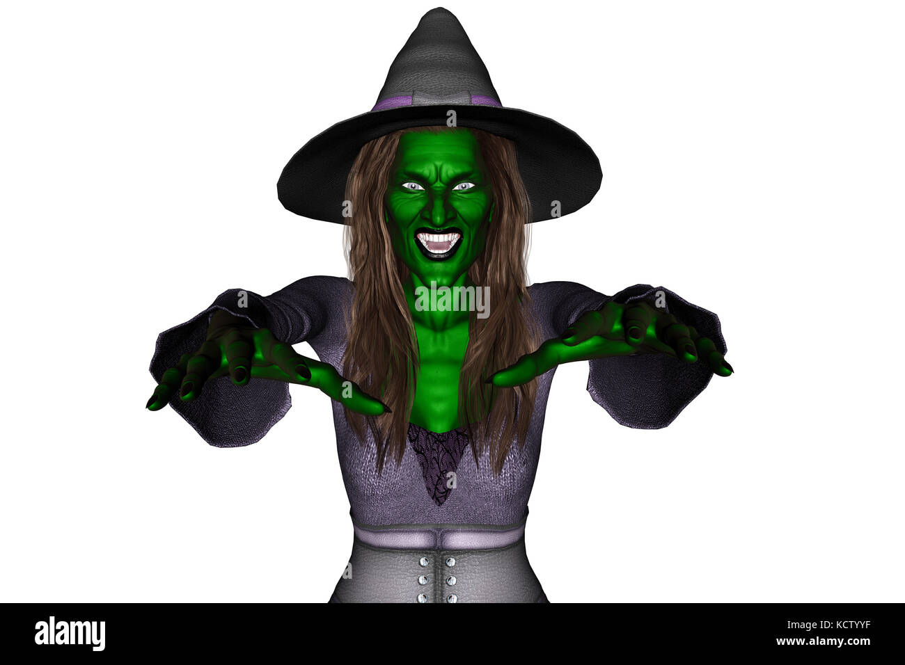 3d illustration of green witch in actions,Halloween concept and ideas ...