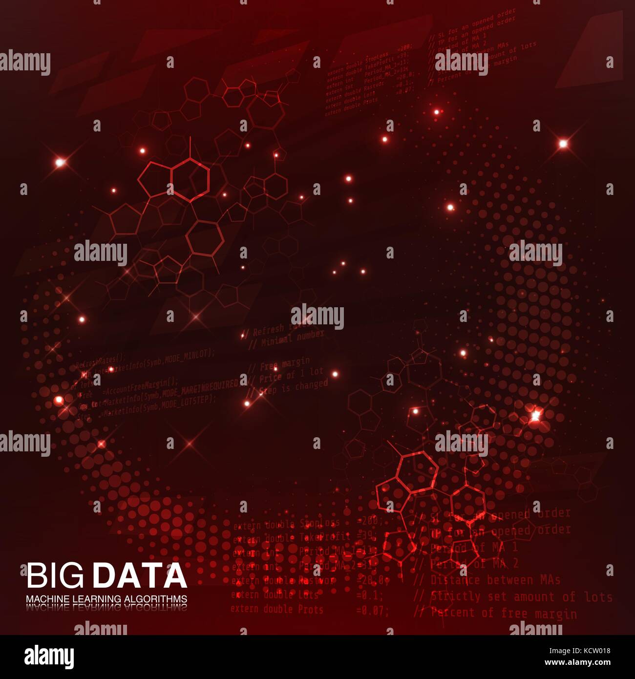 Abstract Digital Red Background With Flowing Particles Big Data Visualization Stock Vector